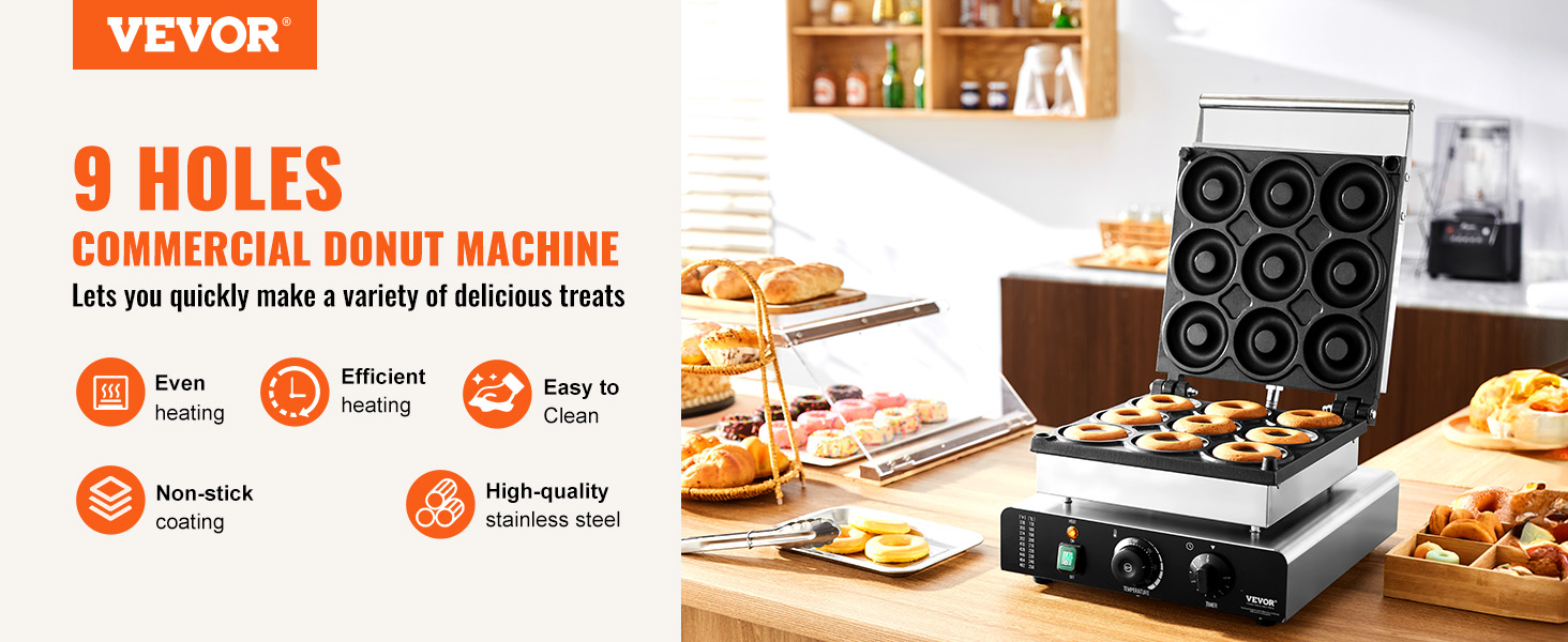 VEVOR Electric Donut Maker, 2000W Commercial Doughnut Machine with Non ...