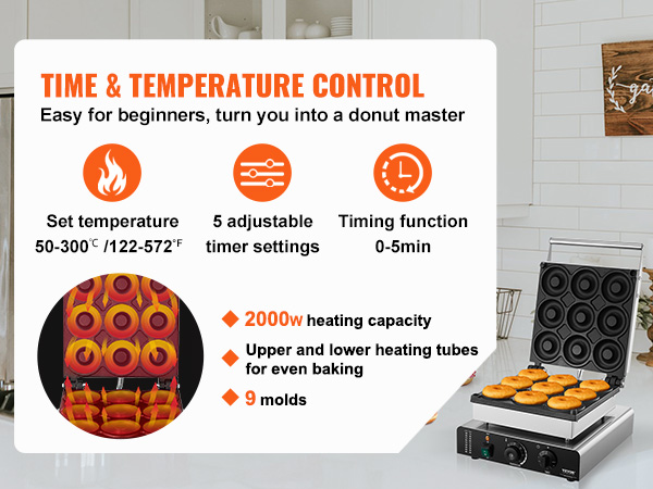 VEVOR Electric Donut Maker, 2000W Commercial Doughnut Machine with Non ...