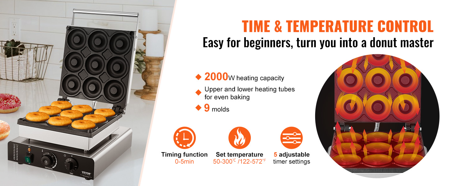 VEVOR Electric Donut Maker, 2000W Commercial Doughnut Machine with Non ...