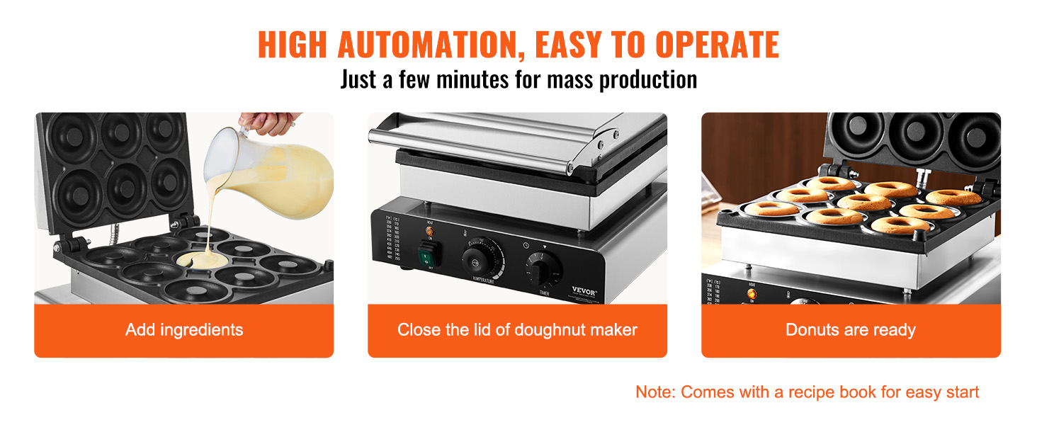VEVOR Electric Donut Maker, 2000W Commercial Doughnut Machine with Non ...