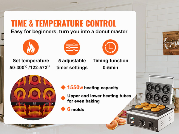 VEVOR 6pcs Electric Donut Maker Commercial Donut Making Machine 1550W ...