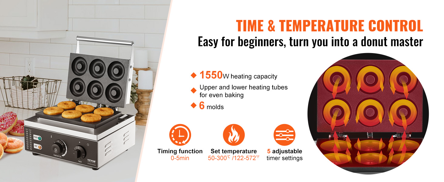 VEVOR Electric Donut Maker, 1550W Commercial Doughnut Machine with Non ...