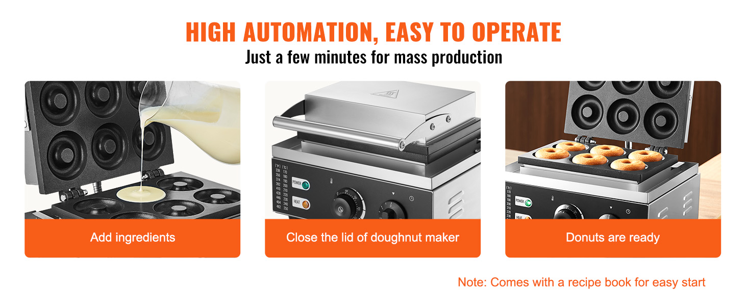 VEVOR Electric Donut Maker, 1550W Commercial Doughnut Machine with Non ...