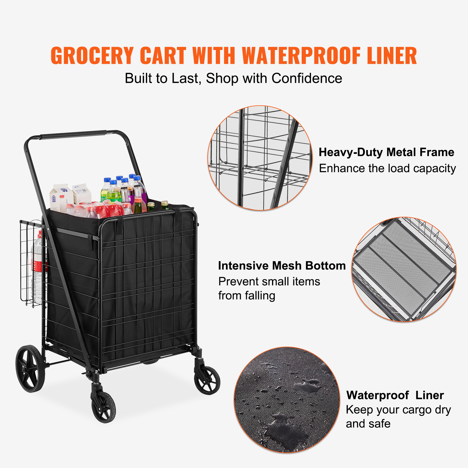 Rolling Laundry Cart Folding Shopping Cart w/ Hanging Rack/Double ...