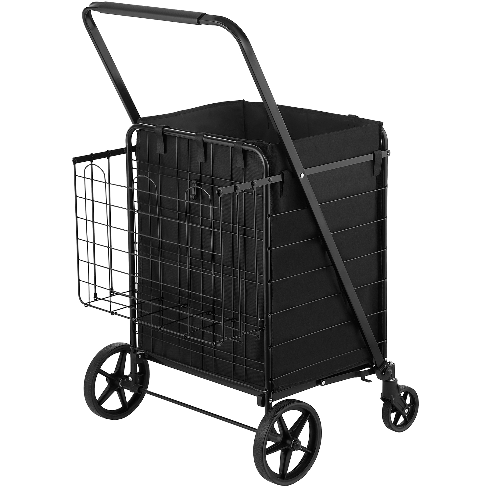 VEVOR Rolling Laundry Cart Folding Shopping Cart w/ Hanging Rack/Double ...