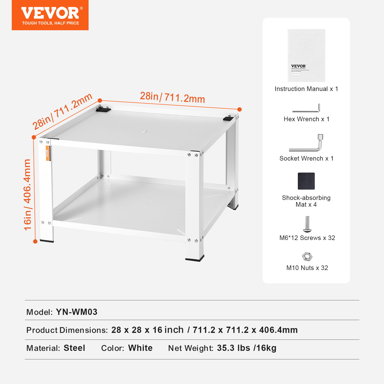 VEVOR Laundry Universal Pedestal 15" - 28" W Washer Stand Platform w ...