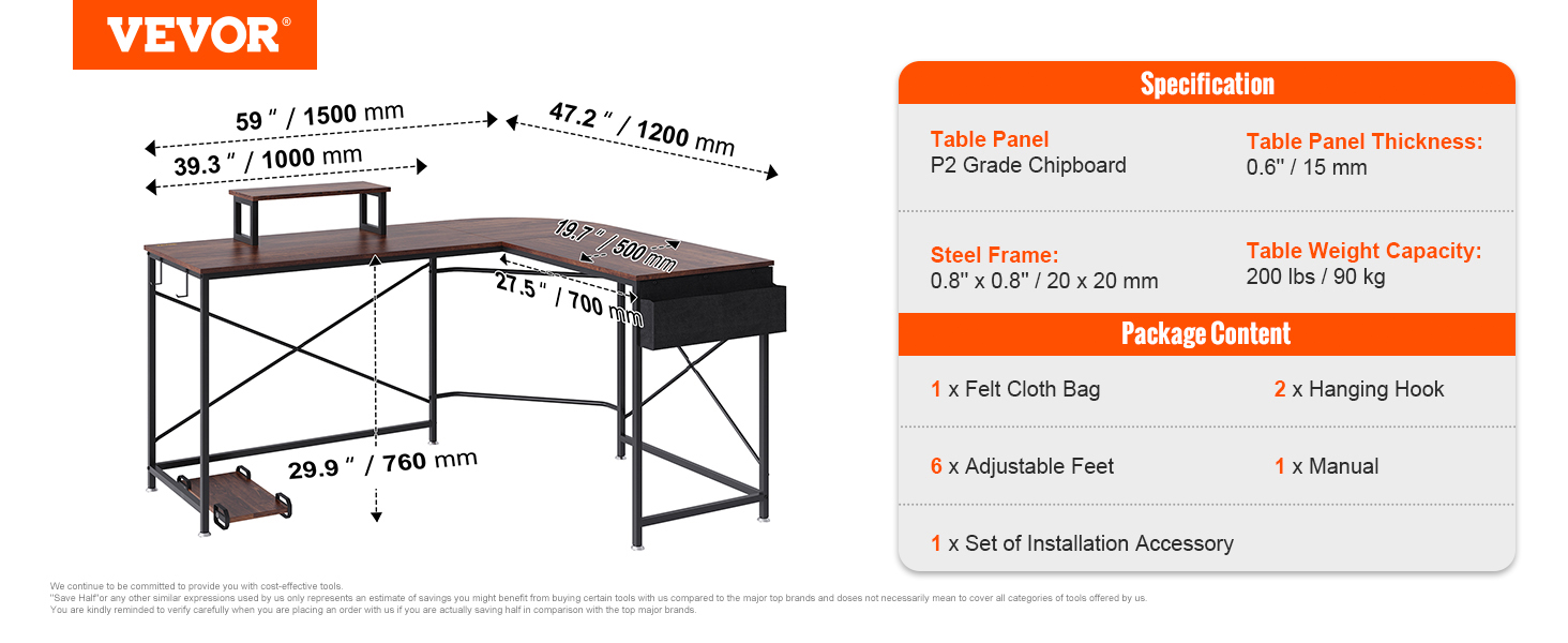 VEVOR VEVOR Scrivania ad Angolo Ufficio Casa a Forma di L Ripiani ...