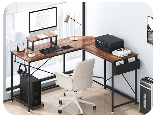 VEVOR Biurko narożne Biurko w kształcie litery L Brązowe 1500 x 1200 x ...