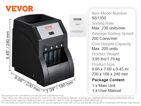 VEVOR USD Coin Sorter, Coin Sorter Machine for USD Coin 1￠ 5￠ 10￠ 25 ...