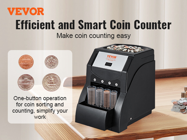 VEVOR USD Coin Sorter, Coin Sorter Machine for USD Coin 1￠ 5￠ 10￠ 25￠ , Sorts up to 230 Coins ...