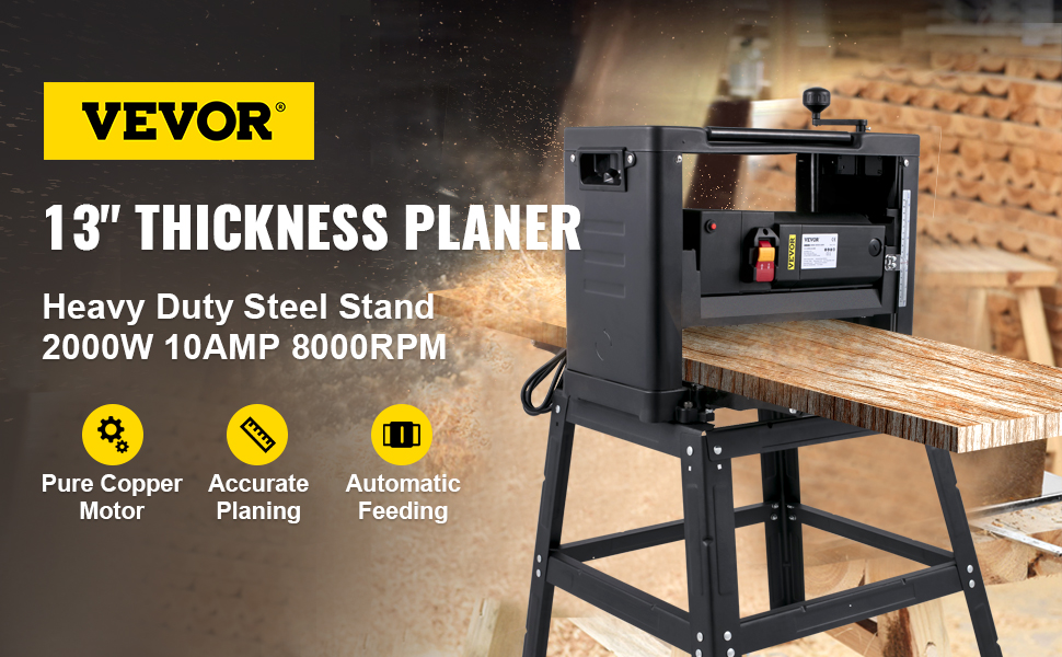 VEVOR Thickness Planer Wood Planer 33cm WoodWooking Planer w Stand Dust Exhaust
