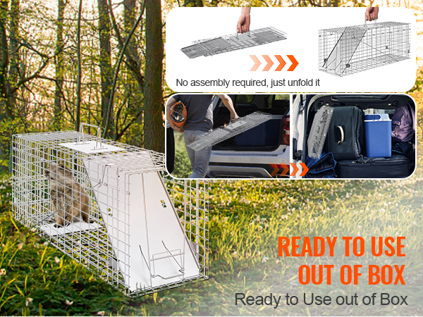 VEVOR Live Animal Cage Trap, 31" x 10" x 12" Humane Cat Trap Galvanized ...