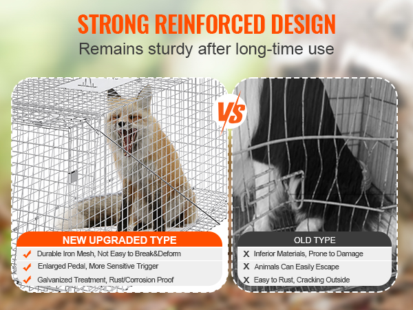 VEVOR Live Animal Cage Trap, 42" x 16" x 18" Humane Cat Trap Galvanized ...