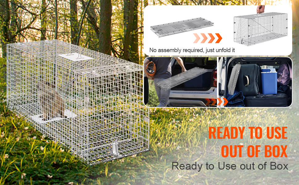 VEVOR Live Animal Cage Trap 42" x 16" x 18" Humane Cat Trap Cats ...