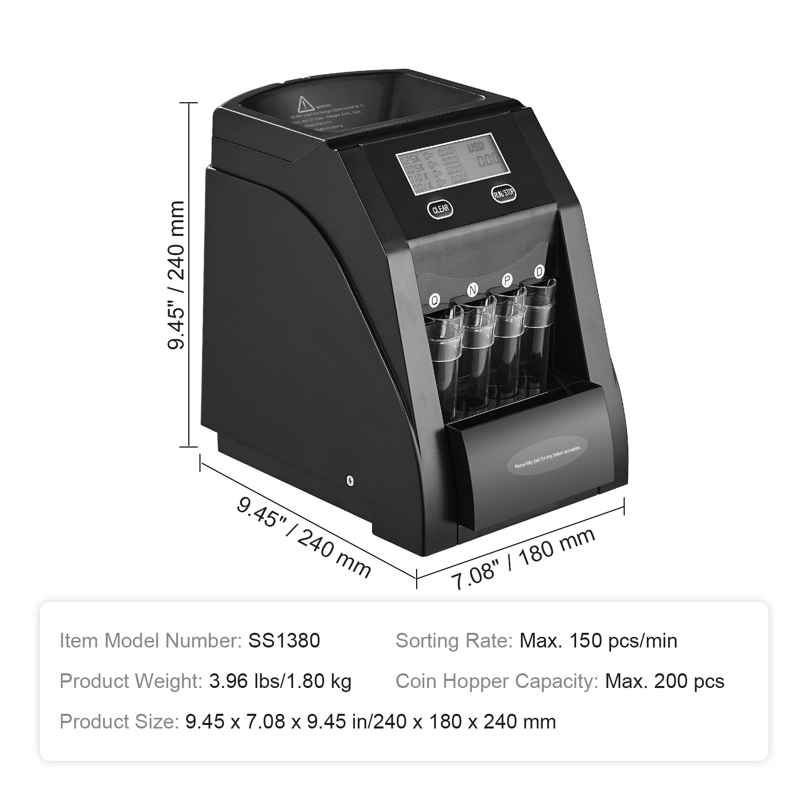 USD Coin Sorter Wrapper and Roller 230/300 Coins/min 4 Coin Tubes | eBay