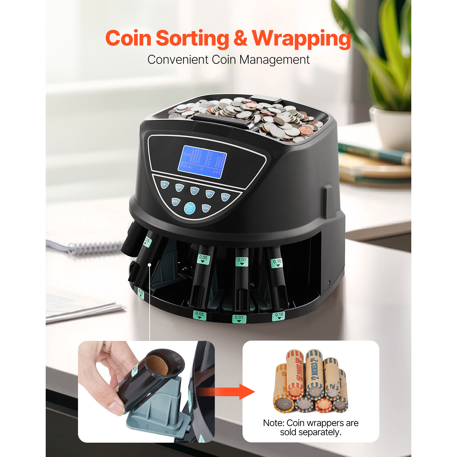 Uimoso USD Coin Sorter Wrapper and Roller 230/300 Coins/min 4 Coin ...