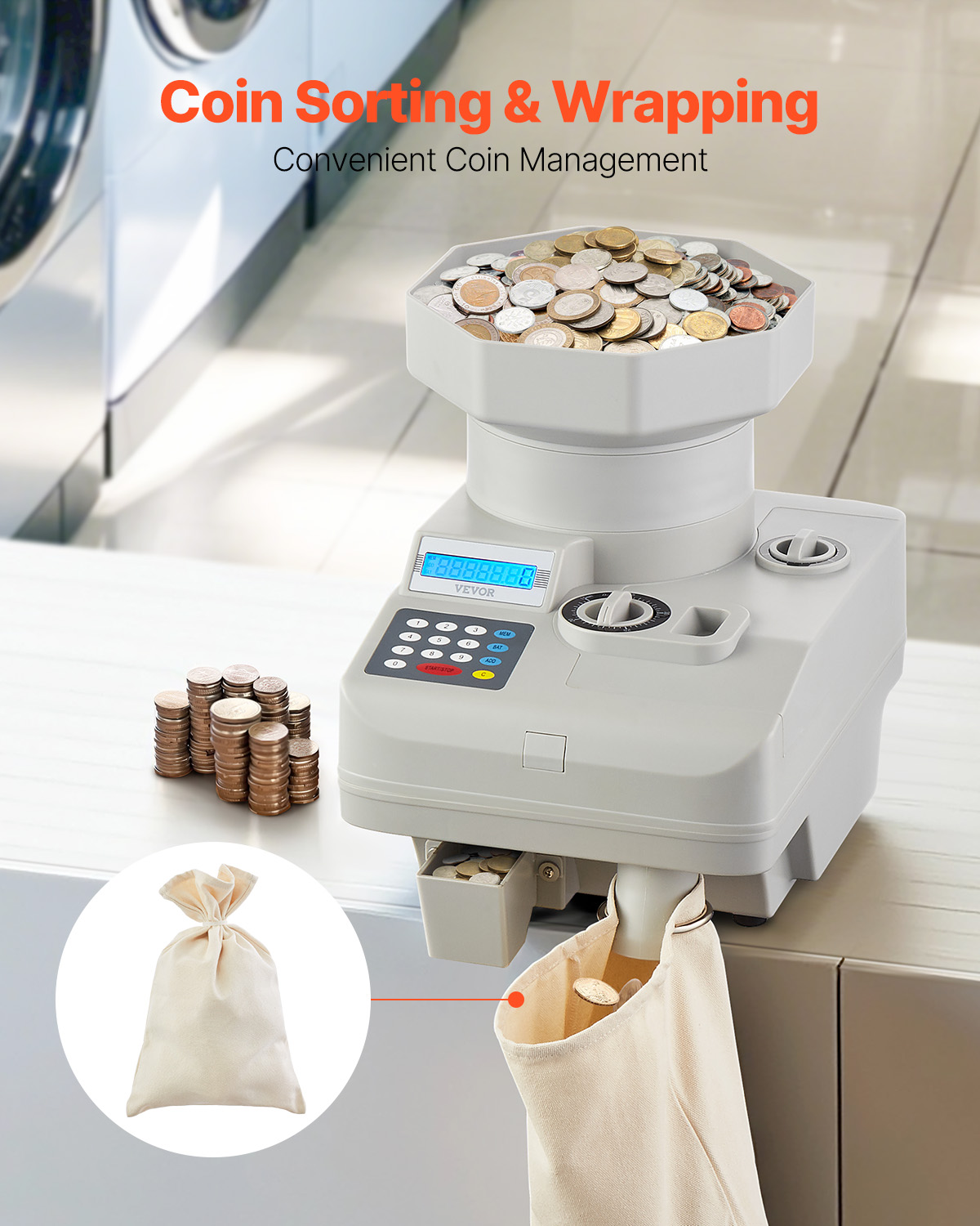 VEVOR USD Coin Sorter Wrapper and Roller 230/300 Coins/min 4 Coin Tubes ...