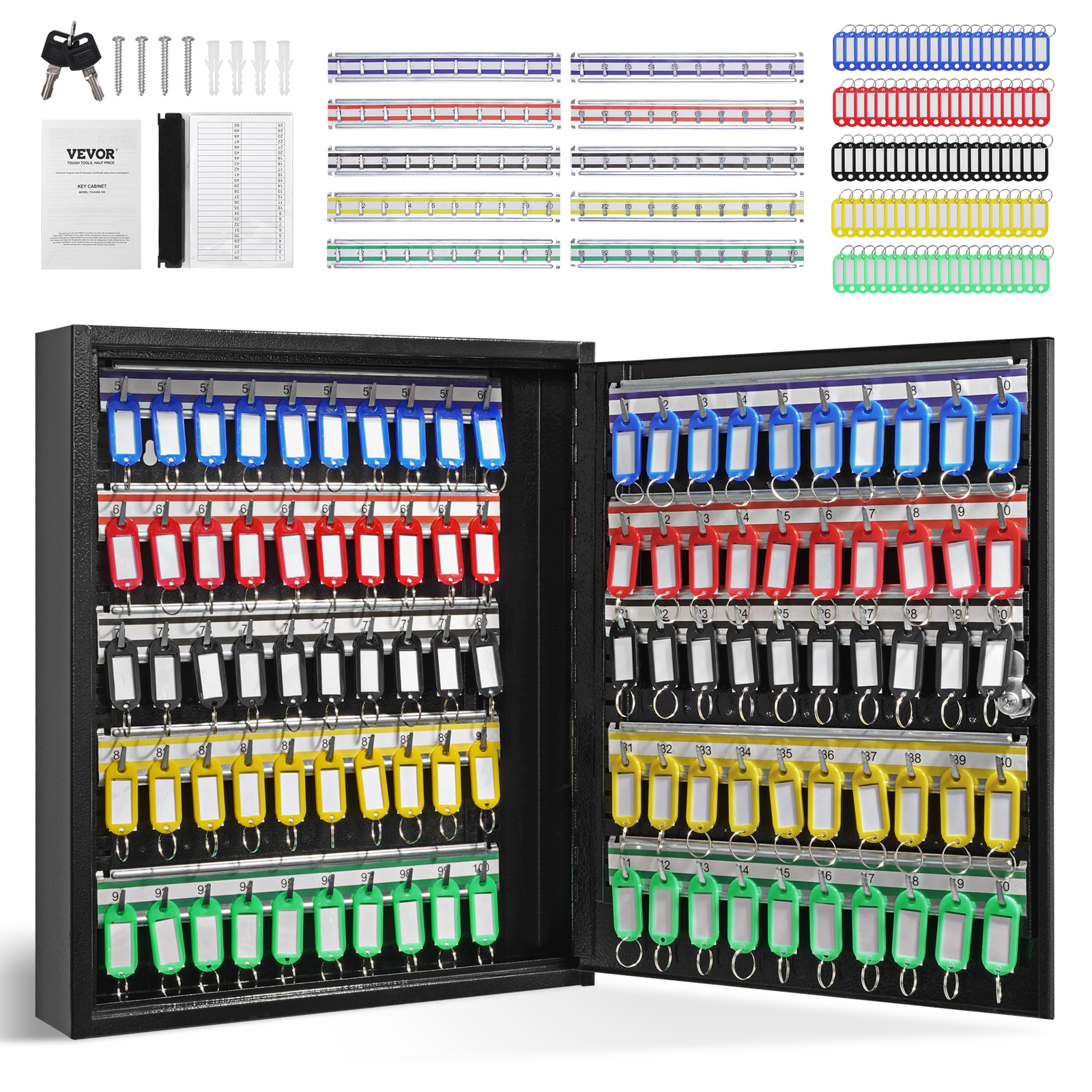 VEVOR 200/100/48-Key Cabinet Key Lock Box with Adjustable Racks & Key ...