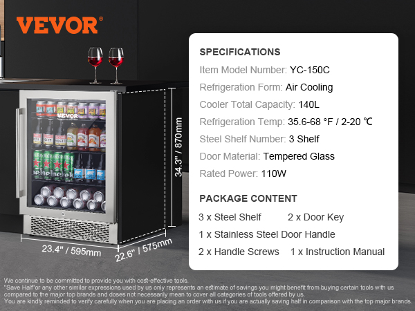 VEVOR Beverage Cooler, 154 Cans Capacity Beverage Refrigerator, Under ...