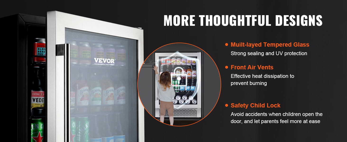 VEVOR Beverage Cooler, 154 Cans Capacity Beverage Refrigerator, Under ...