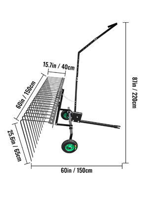 Vevor Pine Straw Rake Landscape Rake 60" For Atv Utv Utility Tractor W ...