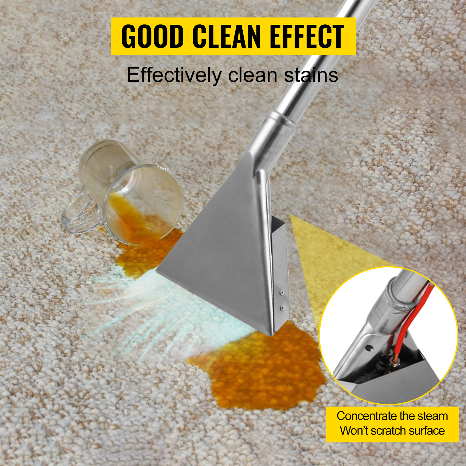 VEVOR Extractor Wand, 10" 2-Jet Upholstery Wand, Stainless Steel Carpet ...