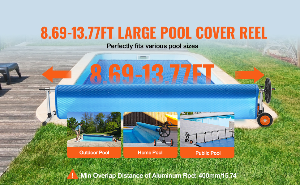 VEVOR Pool Cover Reel, Aluminum Solar Cover Reel 14 ft, Inground ...