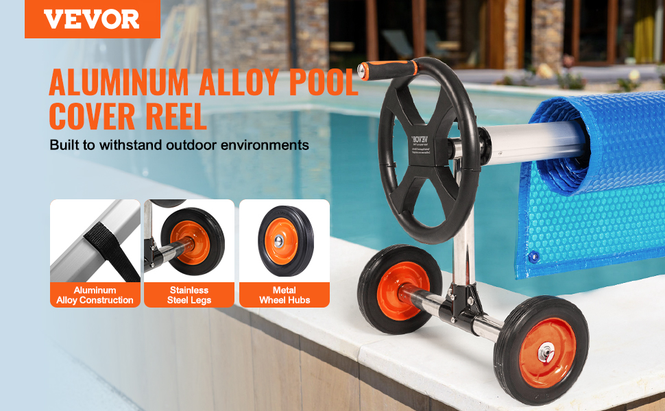 VEVOR Solar Cover Reel 22 ft, Aluminum Pool Cover Reel for Inground ...