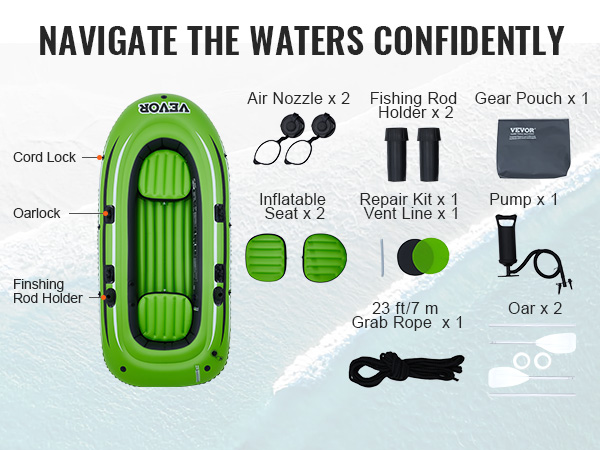 Inflatable Kayak VEVOR 3/5 Person Inflatable Fishing Boat - Portable ...