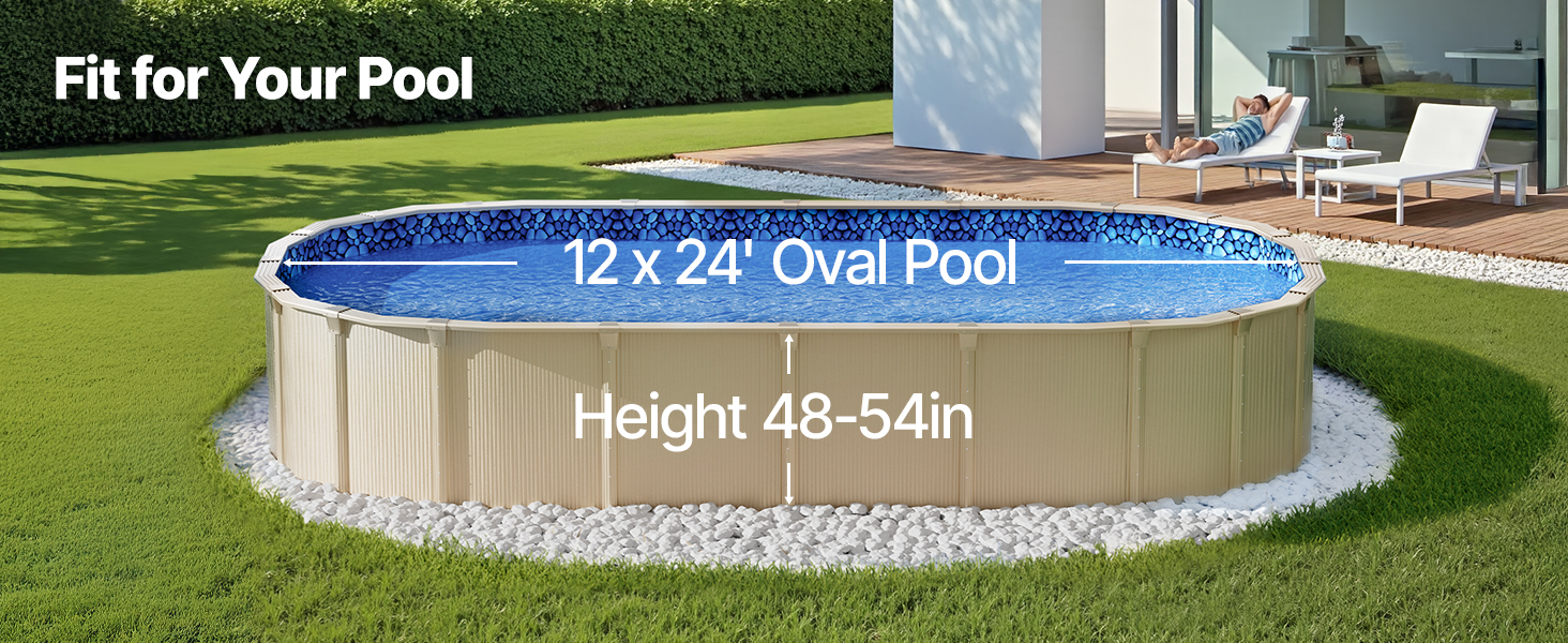 VEVOR Oval Pool Liner 12x24ft Overlap Style Pool Liner 54in Wall Height ...