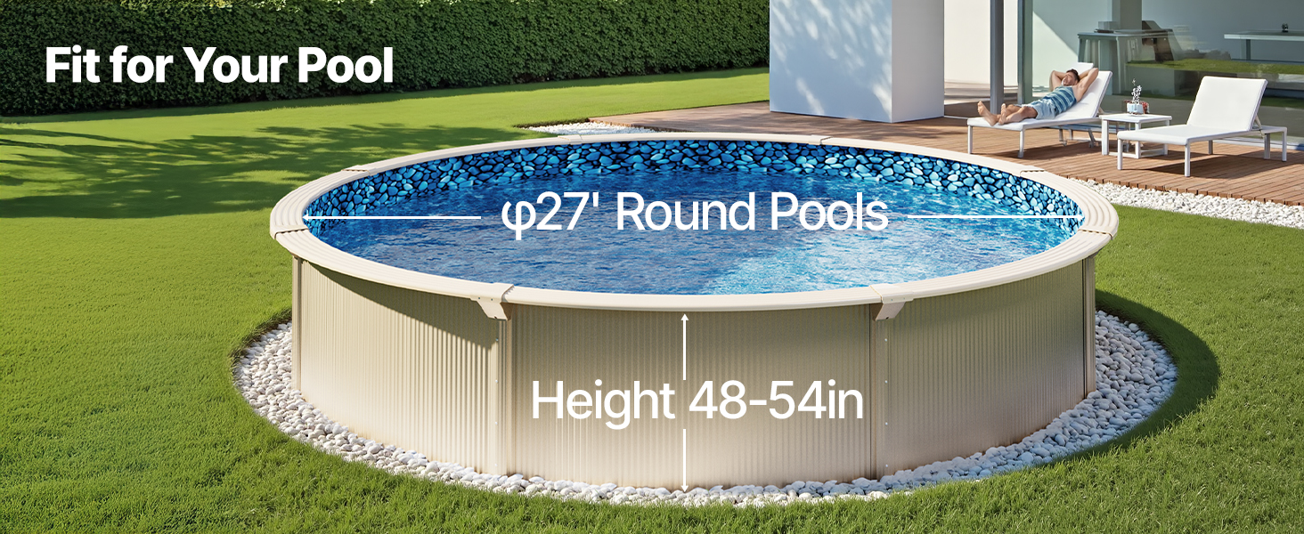 VEVOR Round Pool Liner 27ft Overlap Style Pool Liner 54in Wall Height ...