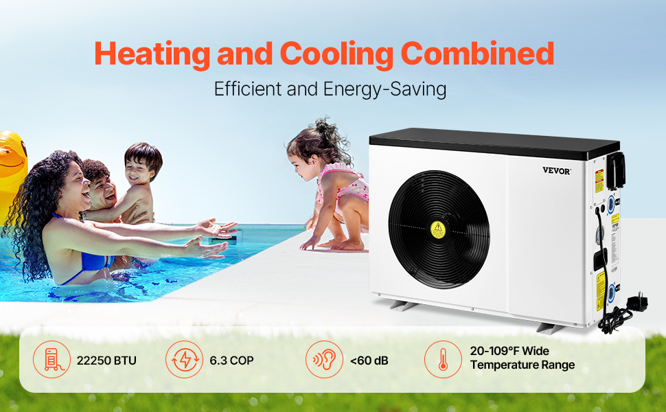Electric Pool Heat Pump 22250 BTU for Above and In Ground Pools ...