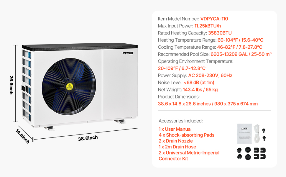 Electric Pool Heat Pump 35830 BTU for Above and In Ground Pools ...