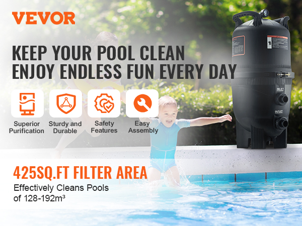 VEVOR Cartridge Pool Filter, 425Sq. Ft Filter Area Inground Pool Filter ...