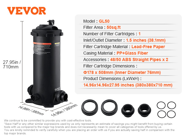 VEVOR Pool Cartridge Filter In/Above Ground Swimming Pool Filtration ...