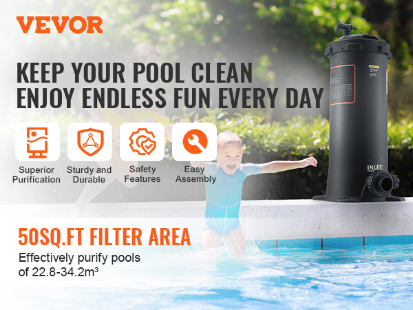 VEVOR VEVOR Cartridge Pool Filter, 4.6 Sq.m Filter Area Inground Pool ...