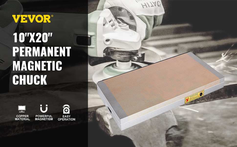 VEVOR Permanent Magnetic Chuck, 10in x 20in Rectangular Chuck, 27 ...