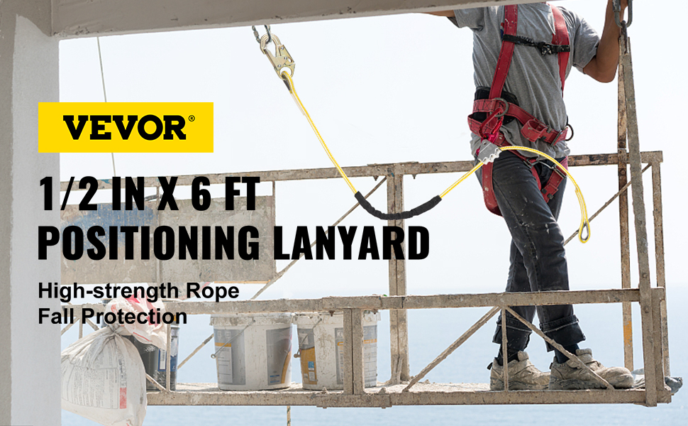 VEVOR Positioning Lanyard, 1/2 inch x 6 ft Positioning Rope, Polyester ...