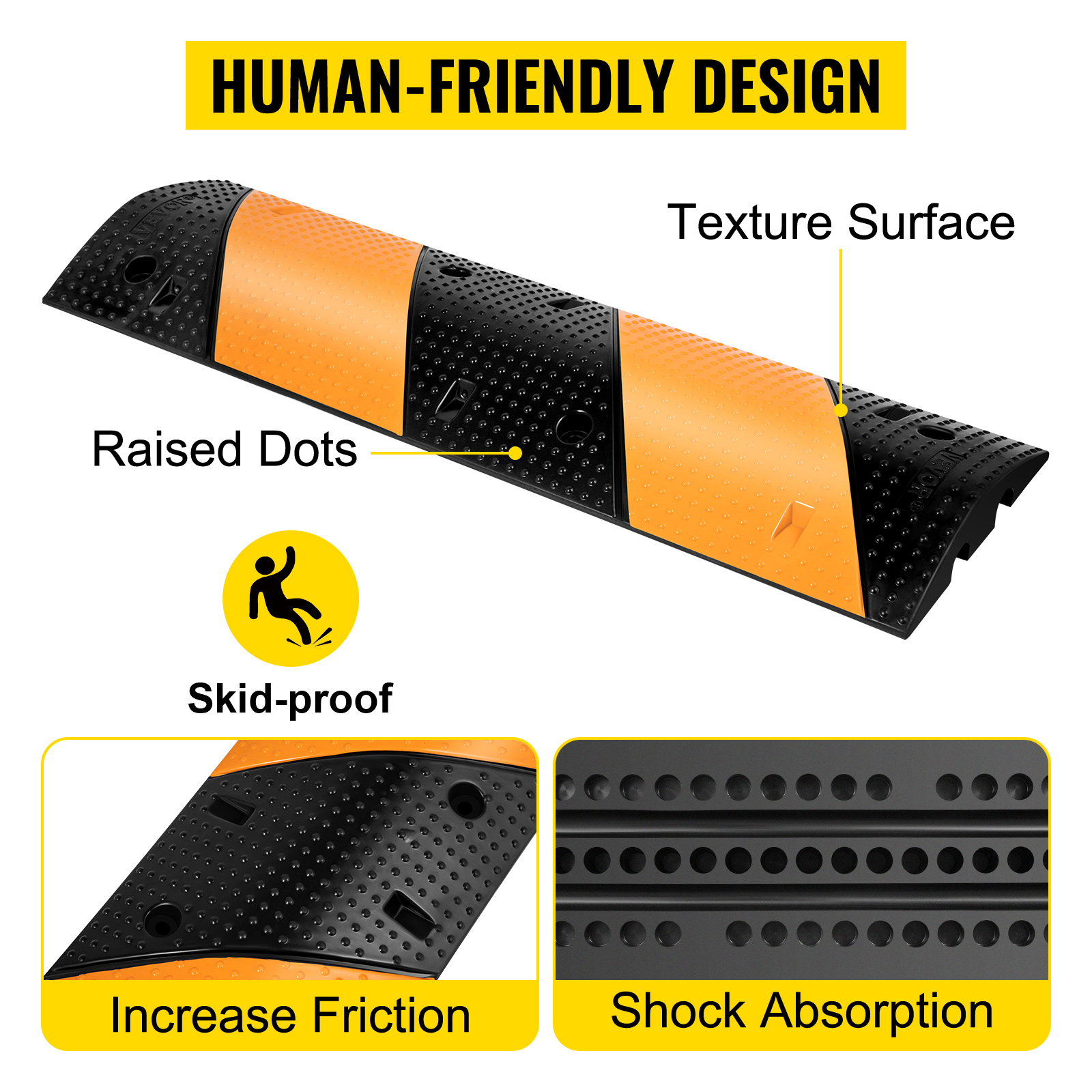 VEVOR Rubber Speed Bump, 1 Pack 2 Channel Speed Bump Hump, 40" Long ...
