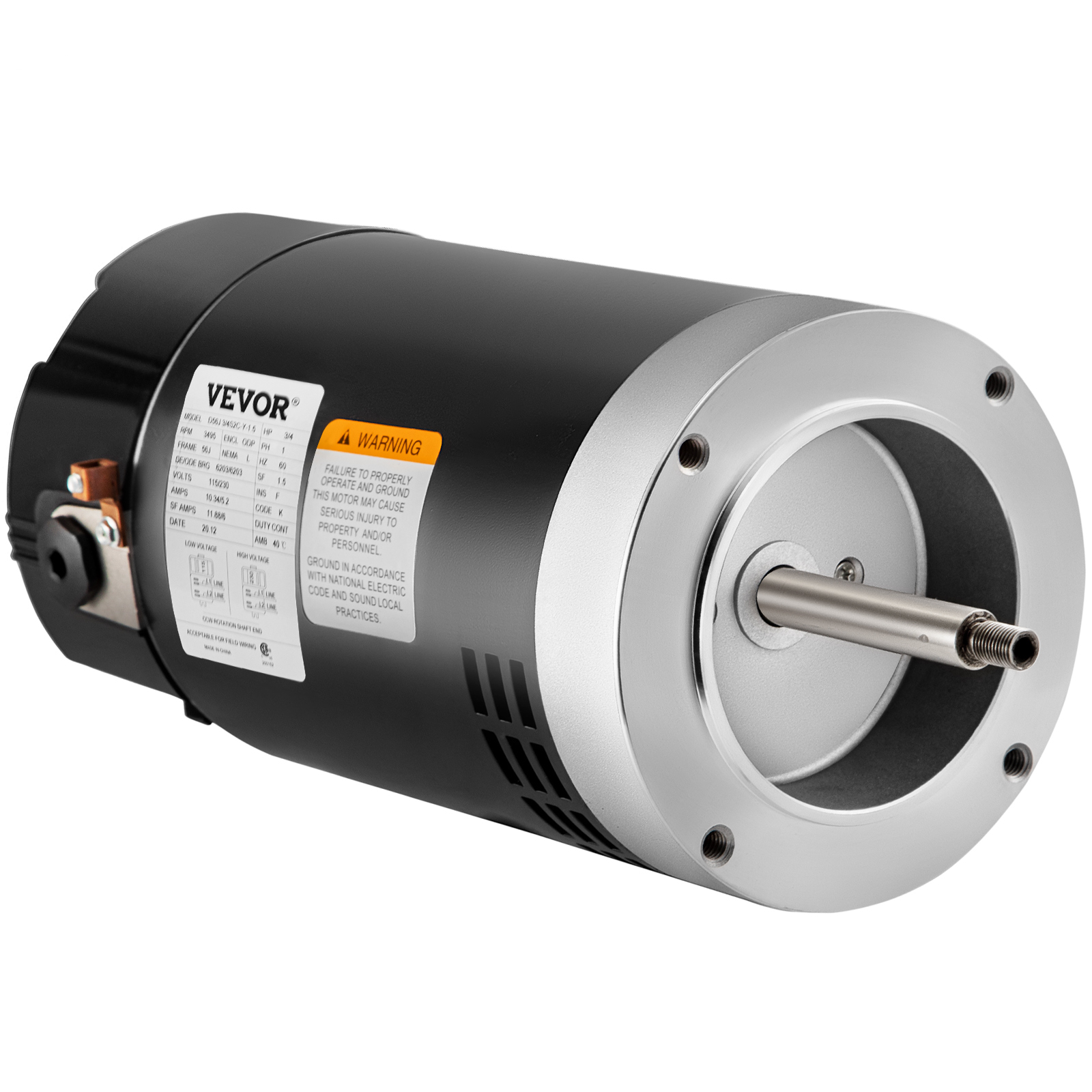 VEVOR Pool Motor,3/4 HP, 3495 RPM, 1 Speed, 230/115 Volts, 6/11.88 Amps ...