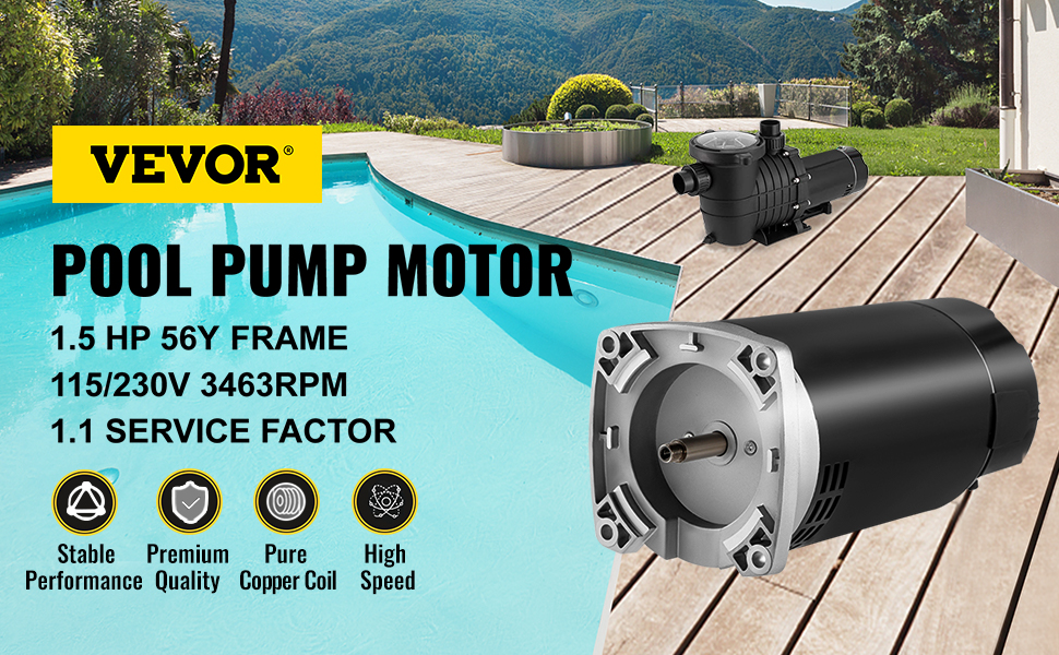 VEVOR 1.5 HP, 3463 RPM, 1 Speed, 230/115 Volts, 7.88/15.5 Amps, 1.1 ...