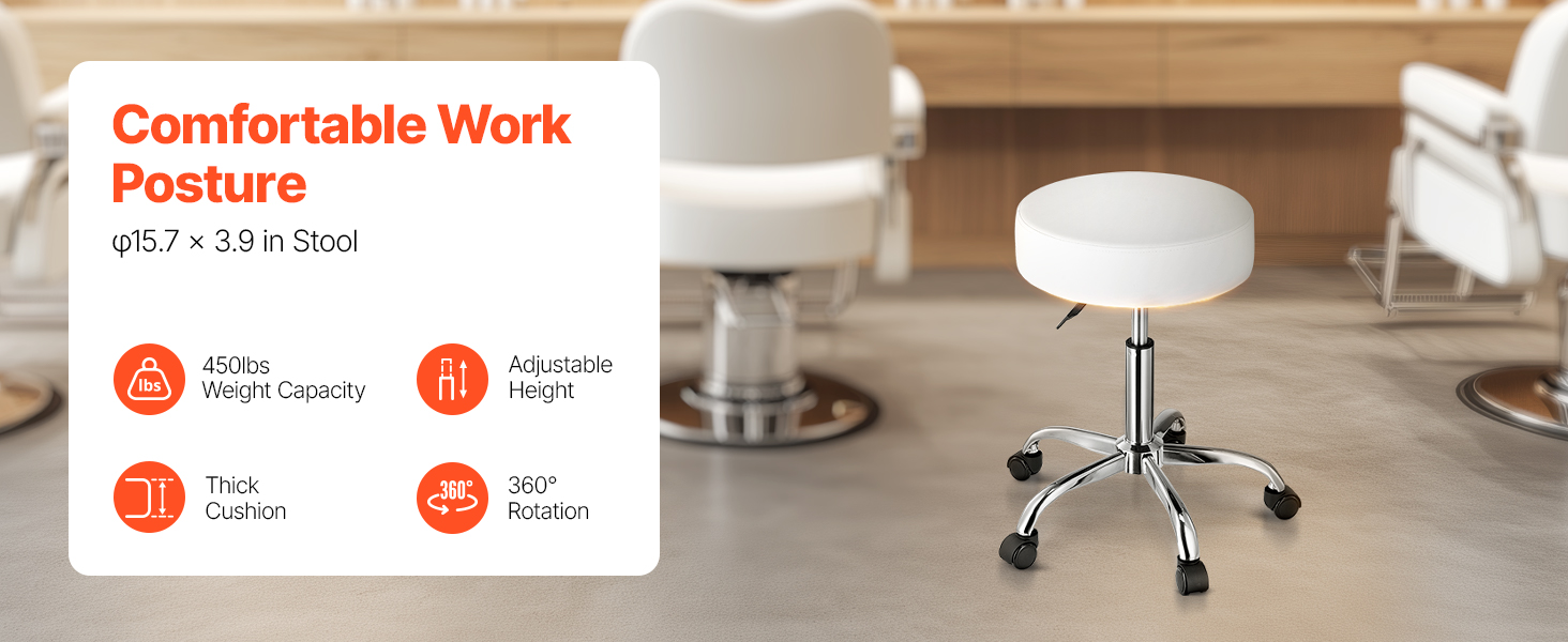 VEVOR Round Rolling Stool Swivel Work Stool with Wheels Height ...