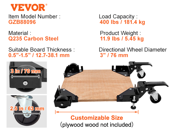 VEVOR Mobile Base, 400 lbs Weight Capacity, Adjustable from 12" x 12 ...