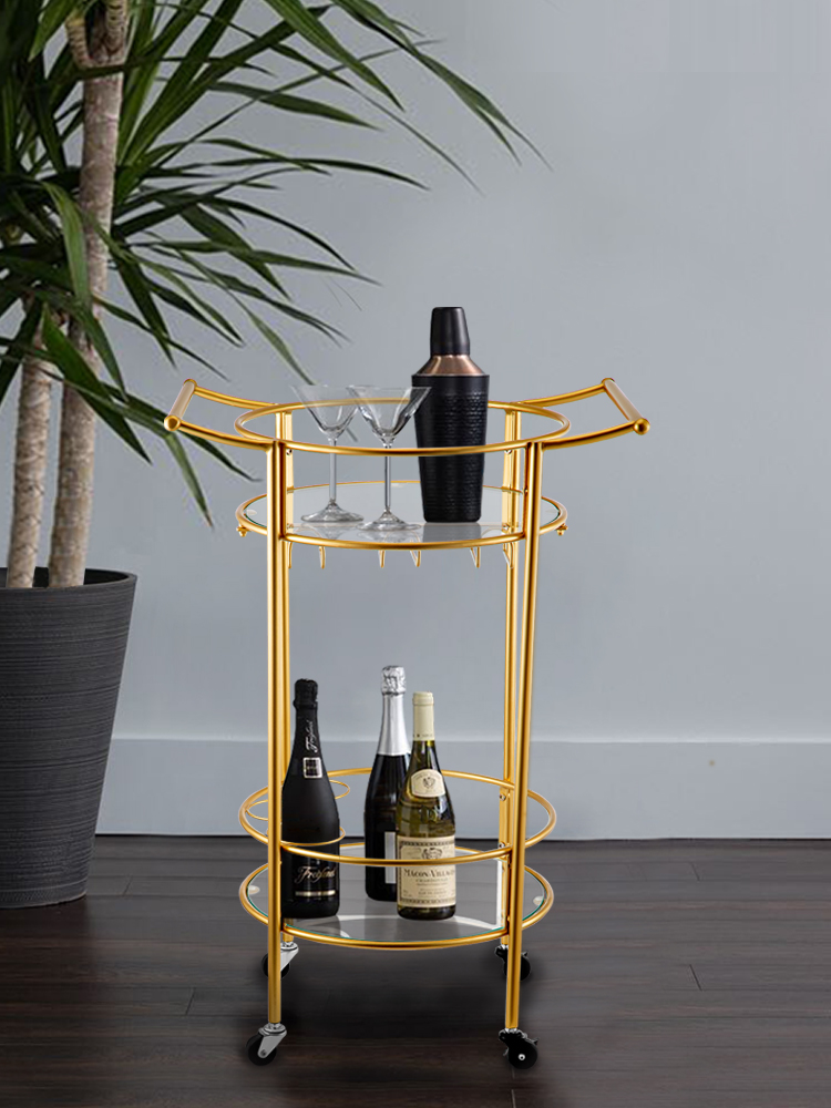 VEVOR Bar Cart, Two Tier Serving Cart, Gold Finish Wine Cart, Rolling ...