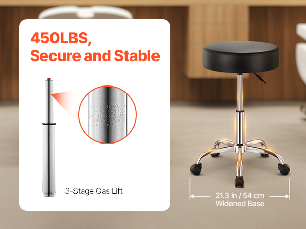 Round Rolling Stool Swivel Work Stool with Wheels Height Adjustable Black | VEVOR US