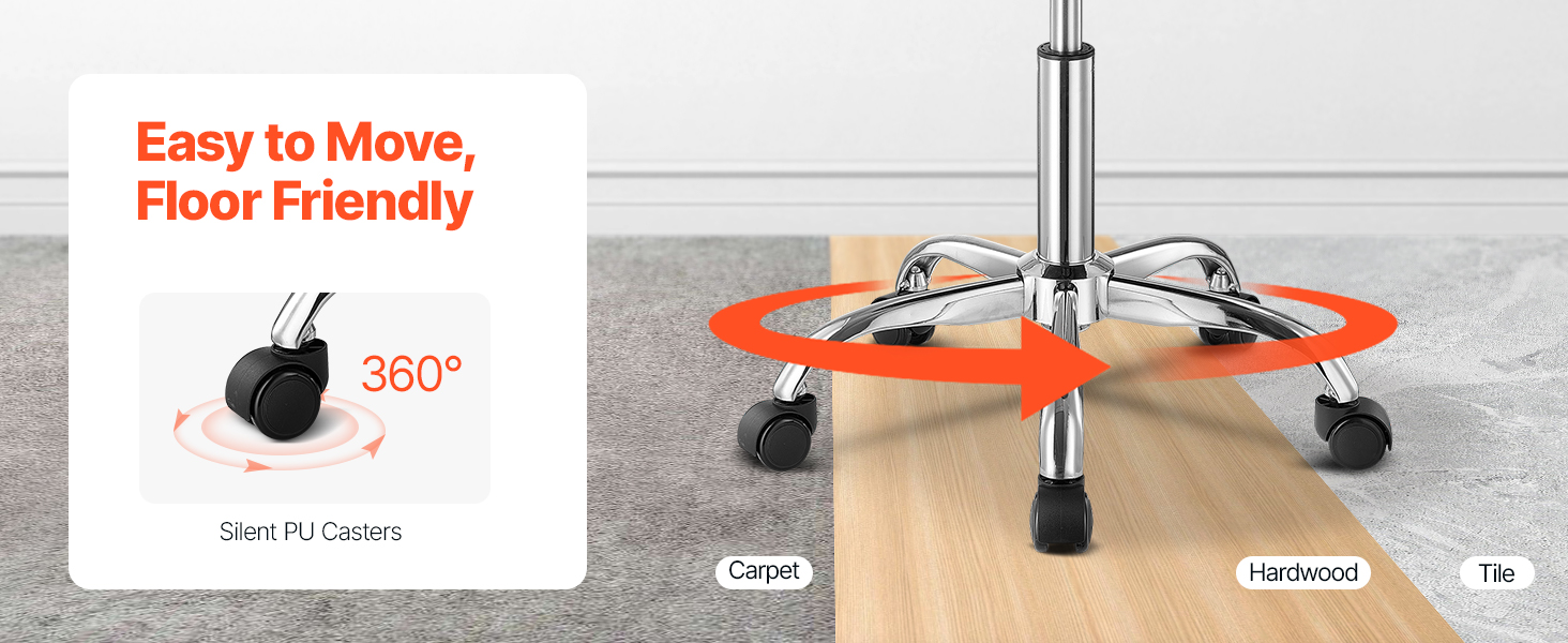 Round Rolling Stool Swivel Work Stool with Wheels Height Adjustable ...