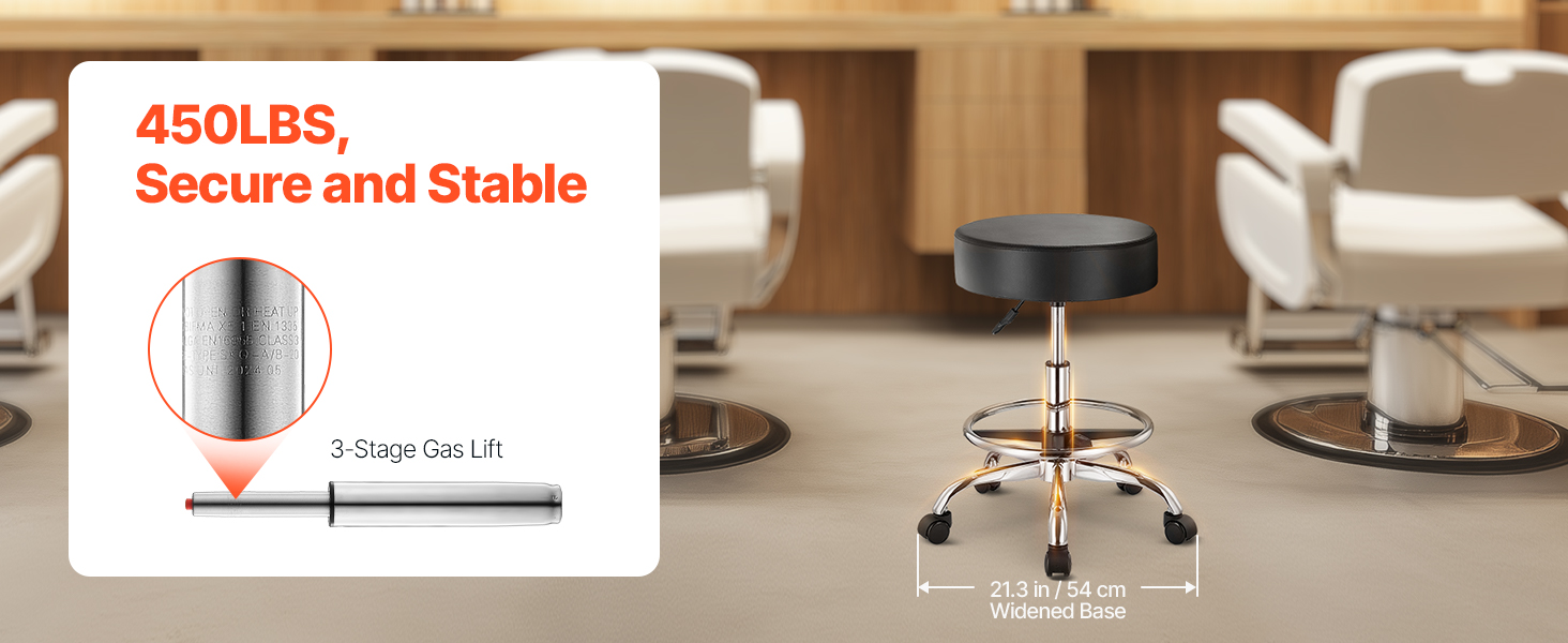 Round Rolling Stool Swivel Stool with Wheels & Footrest Height ...