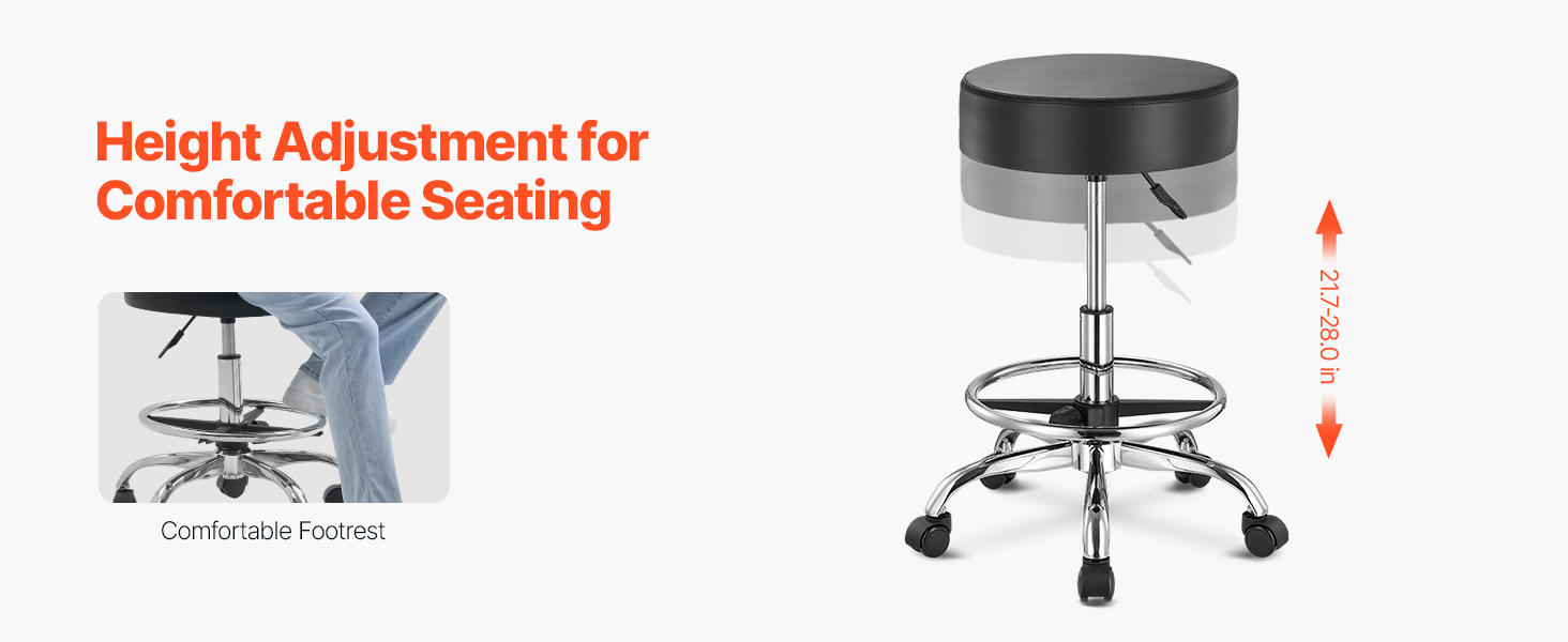 VEVOR Round Rolling Stool Swivel Stool with Wheels & Footrest Height ...