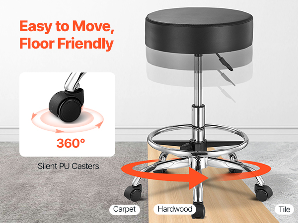 VEVOR Round Rolling Stool Swivel Stool with Wheels & Footrest Height ...