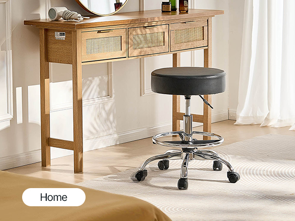 Round Rolling Stool Swivel Stool with Wheels & Footrest Height ...